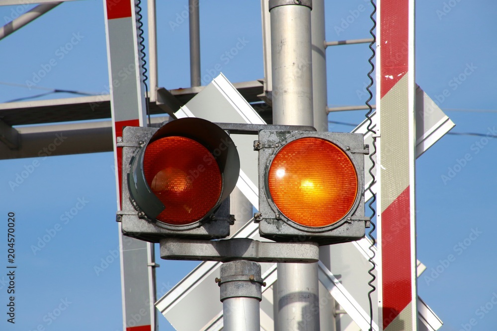 Orange Flashing Railroad Crossing Lights Up Close with Right Light ...