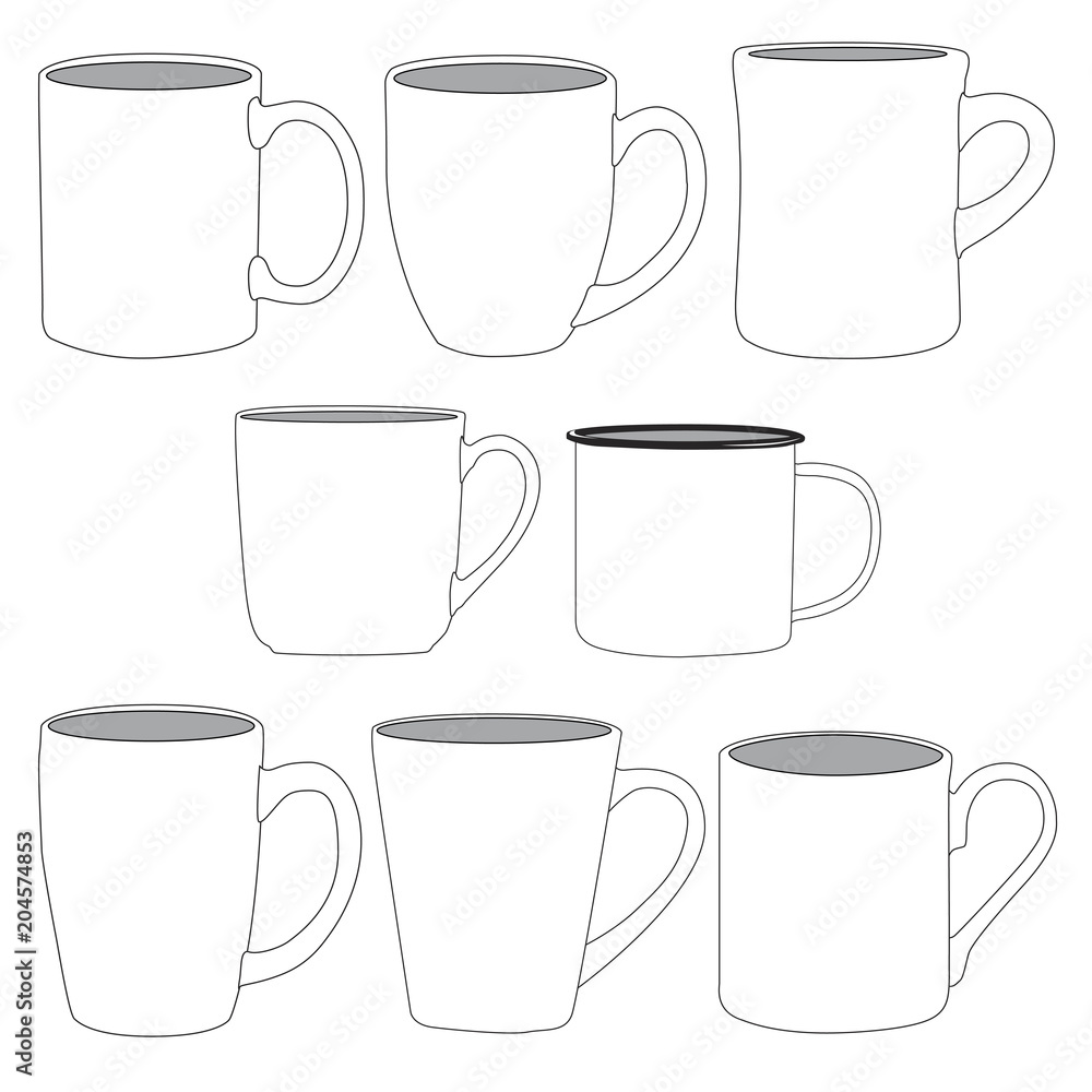 Vector template for various types of mugs Stock Vector | Adobe Stock