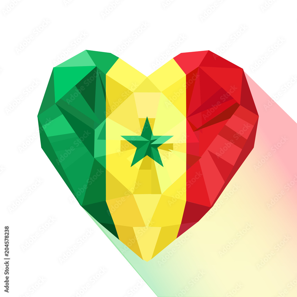 Vector crystal gem jewelry Senegalese heart with the flag of the ...