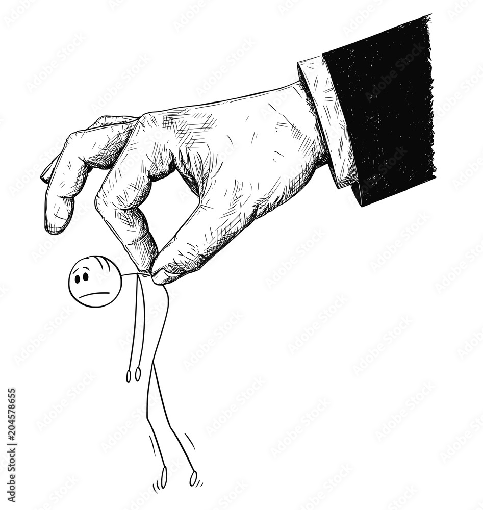 Cartoon stick man drawing conceptual illustration of businessman moved ...