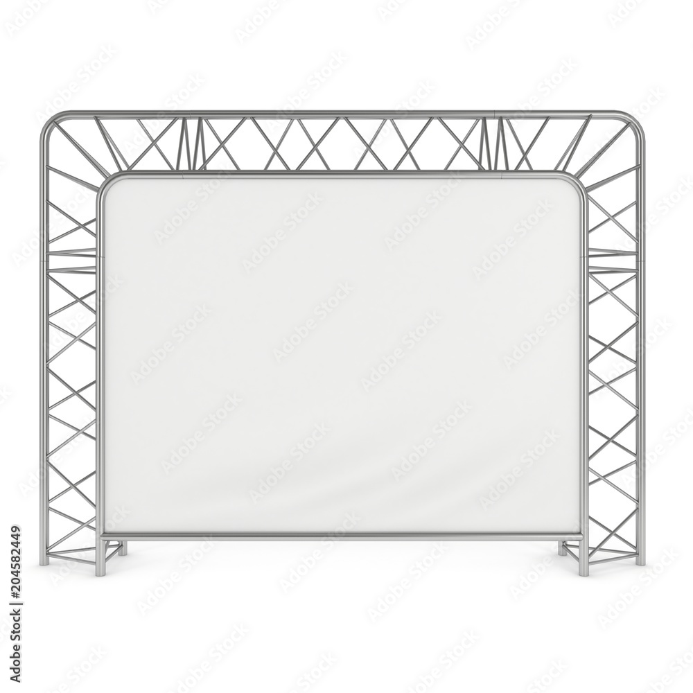 Steel truss girder element banner construction. 3d render press wall ...