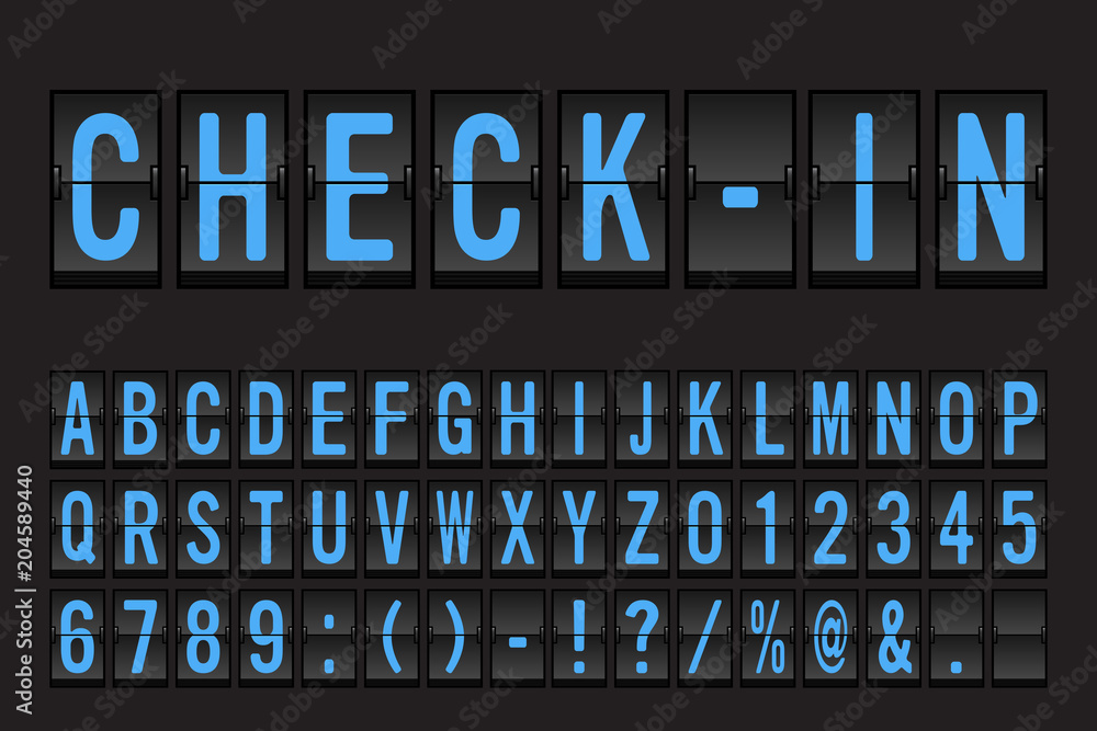 Airport Mechanical Flip Board Panel Font - Blue Font on Dark Background ...