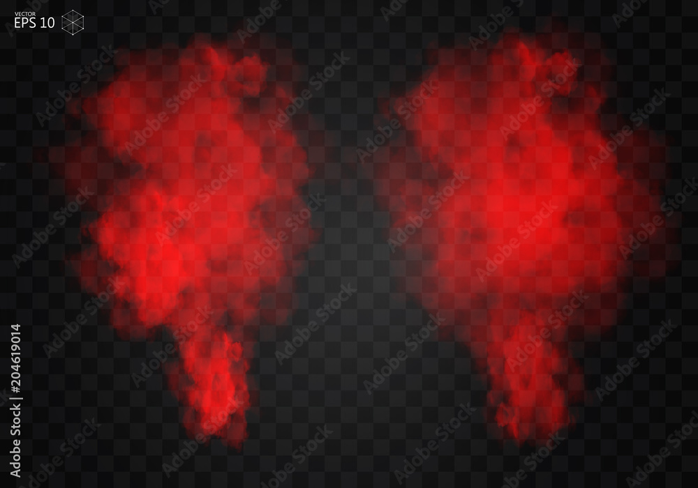 Red Fog or smoke color isolated transparent special effect. White ...