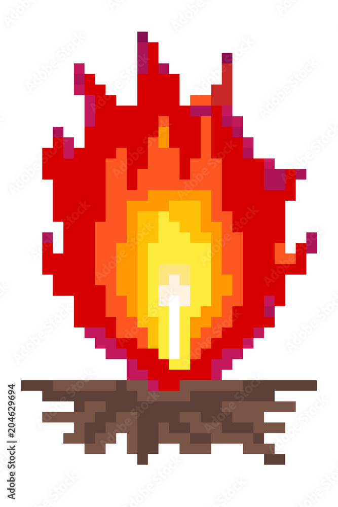 Pixel art: a camp fire, with big high red flames. Stock Illustration ...
