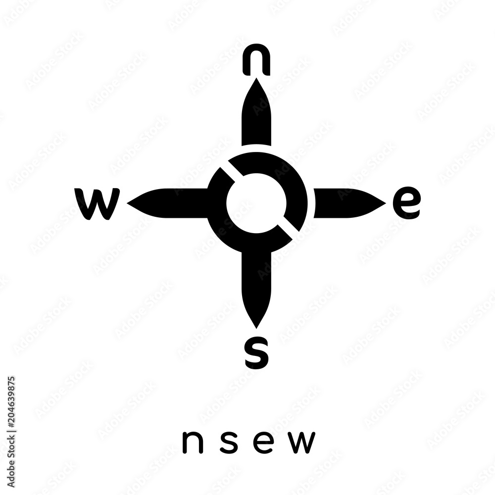 n s e w symbol isolated on white background , black vector sign and ...