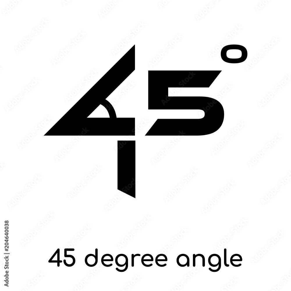 45 degree angle symbol isolated on white background , black vector sign ...