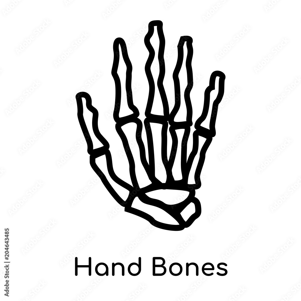 Hand Bones icon isolated on white background , black outline sign ...