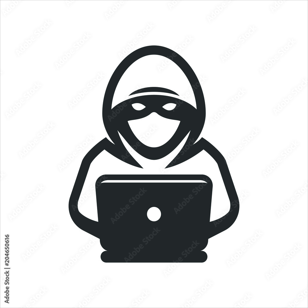 Computer hacker with laptop icon Stock Vector | Adobe Stock