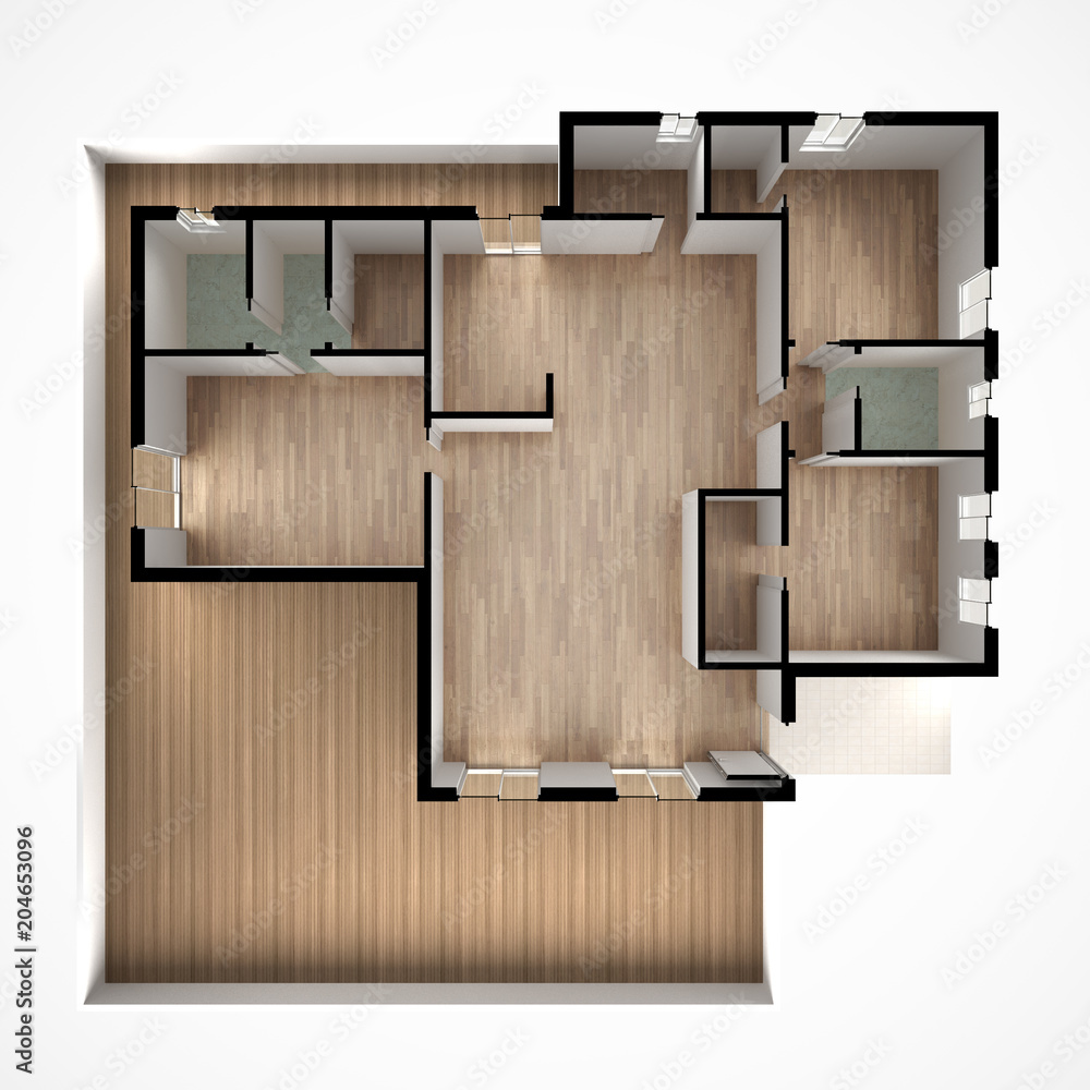 Apartment flat top view, plan, cross section interior design, architect ...