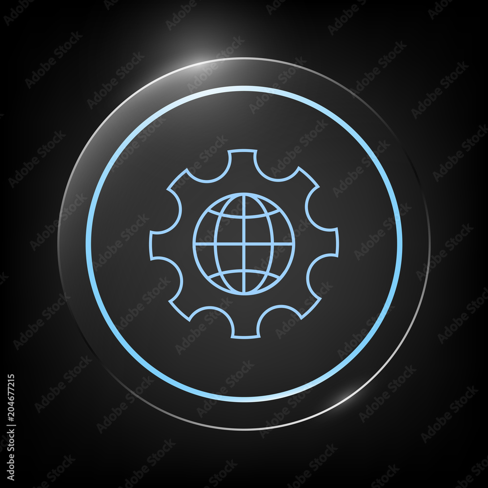 Globe of the Earth inside a gear or cog, setting parameters, Global ...