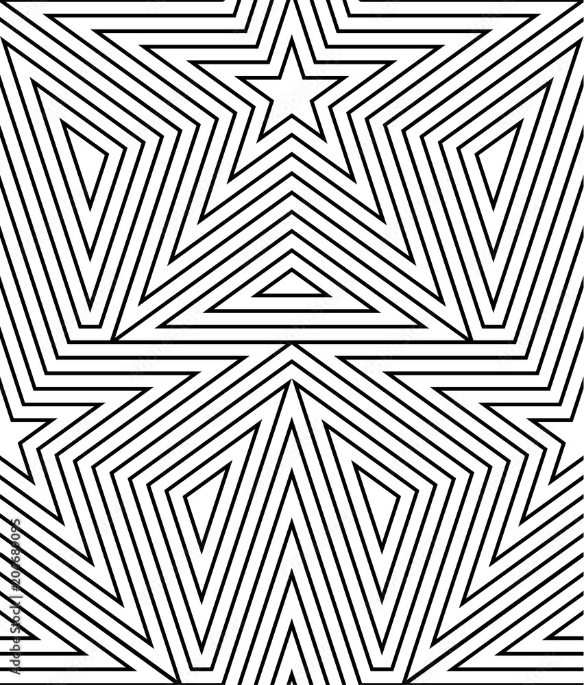 Abstract vector seamless op art star pattern. Line art, graphic ...