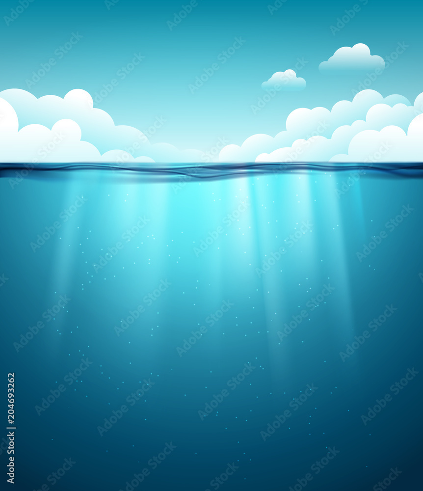 Underwater ocean surface. Blue water background. Clean nature sea ...