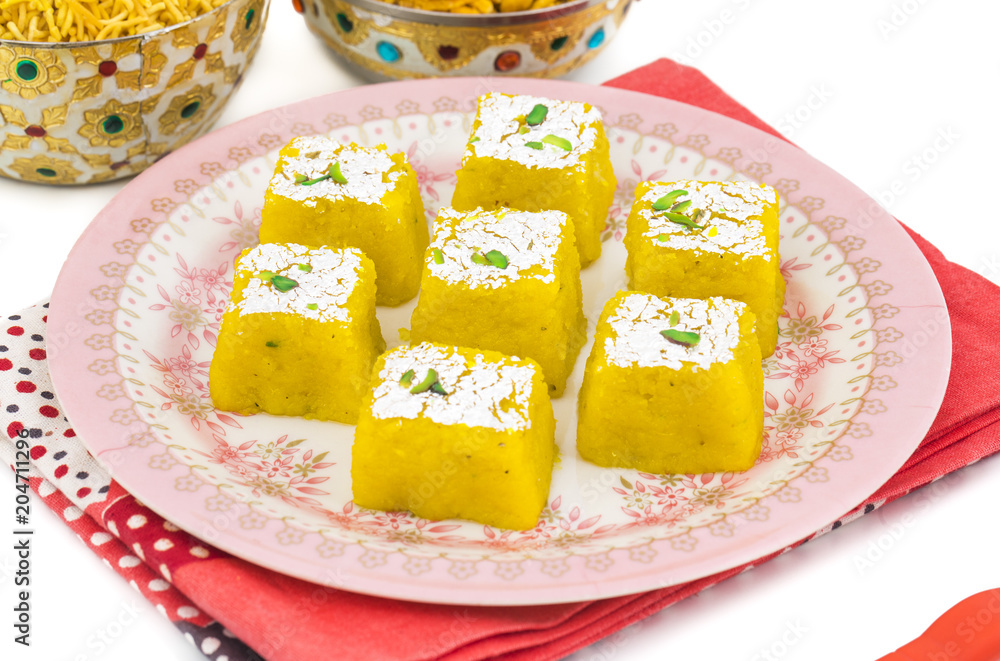 Indian Sweet Kopra pak Also Know as Barfi is a Gujarati style of making ...