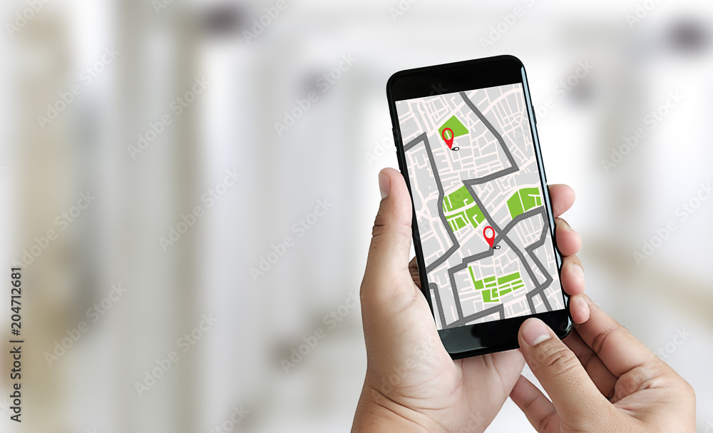 GPS Map to Route Destination network connection Location Street Map ...