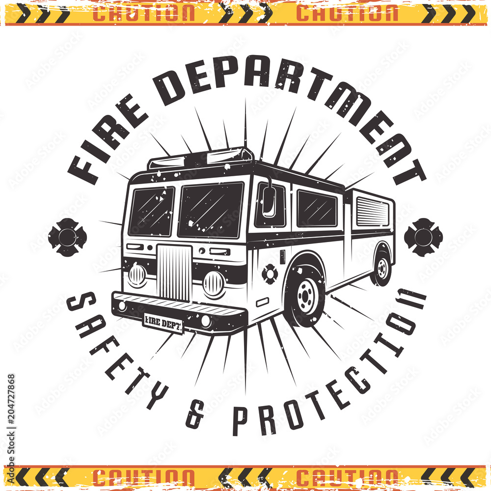 Fire truck vector retro emblem for fire department Stock Vector | Adobe ...