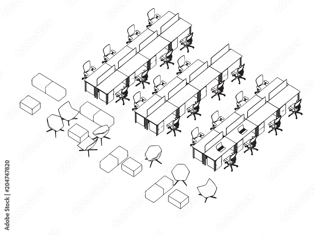 interior outline sketch drawing perspective office Stock Vector | Adobe ...