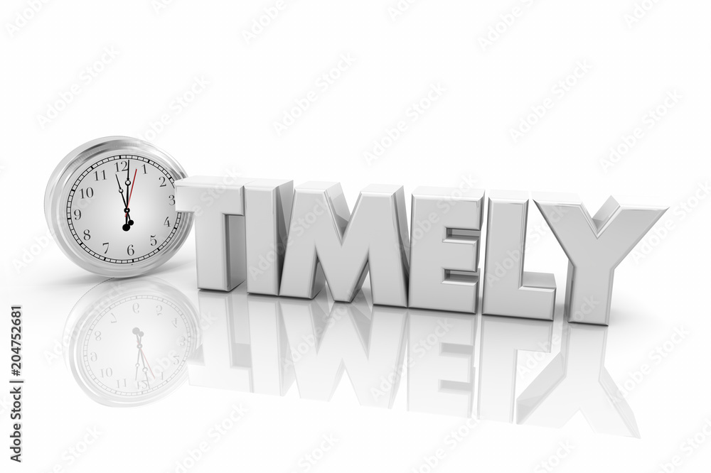 Timely Clock Punctuality Just in Time Word 3d Render Illustration Stock ...