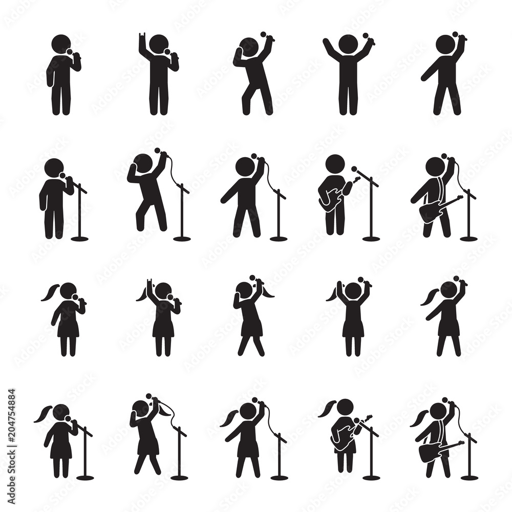 Singers icon set. People icon set of music performers. Vector. Stock ...
