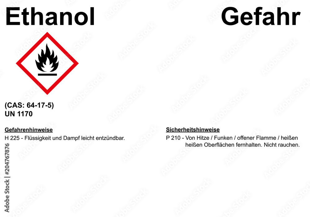 Ethanol Sicherheitskennzeichen Gefahrenkennzeichen nach REACH und GHS ...