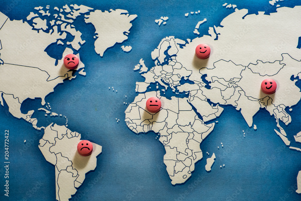 A few pills are on the political map of the world. The tablets are ...