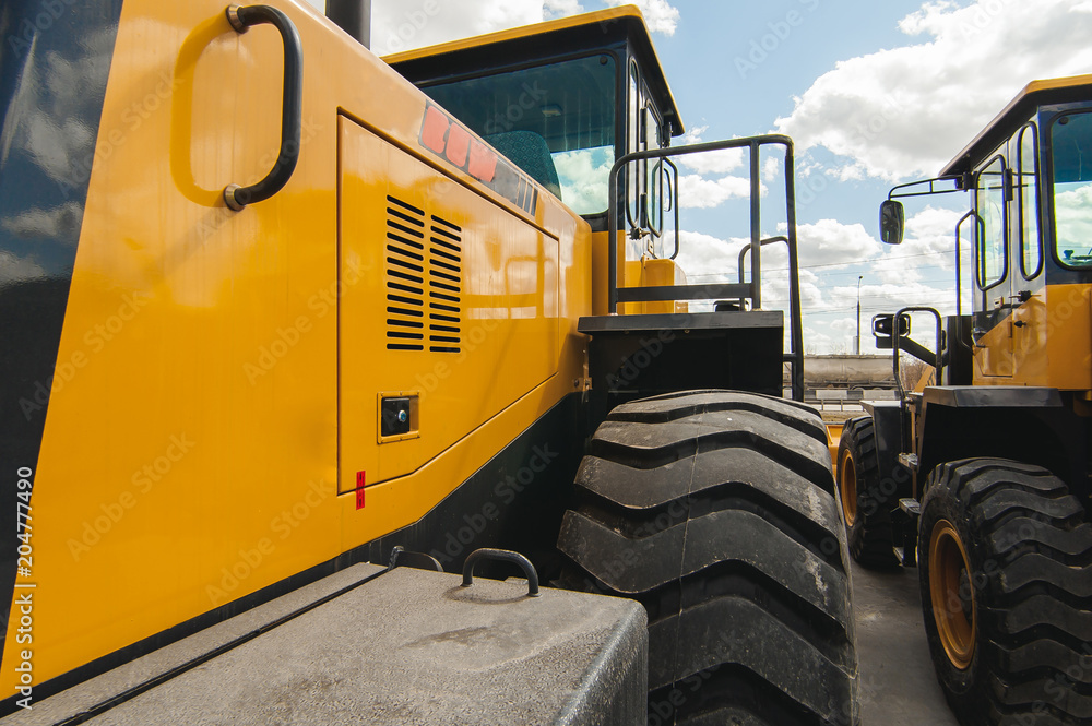 Excavator Loader Machine. Side View of Front Hoe Loader. Industrial ...