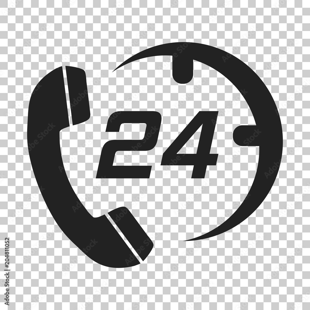Technical support 24/7 vector icon in flat style. Phone clock help ...