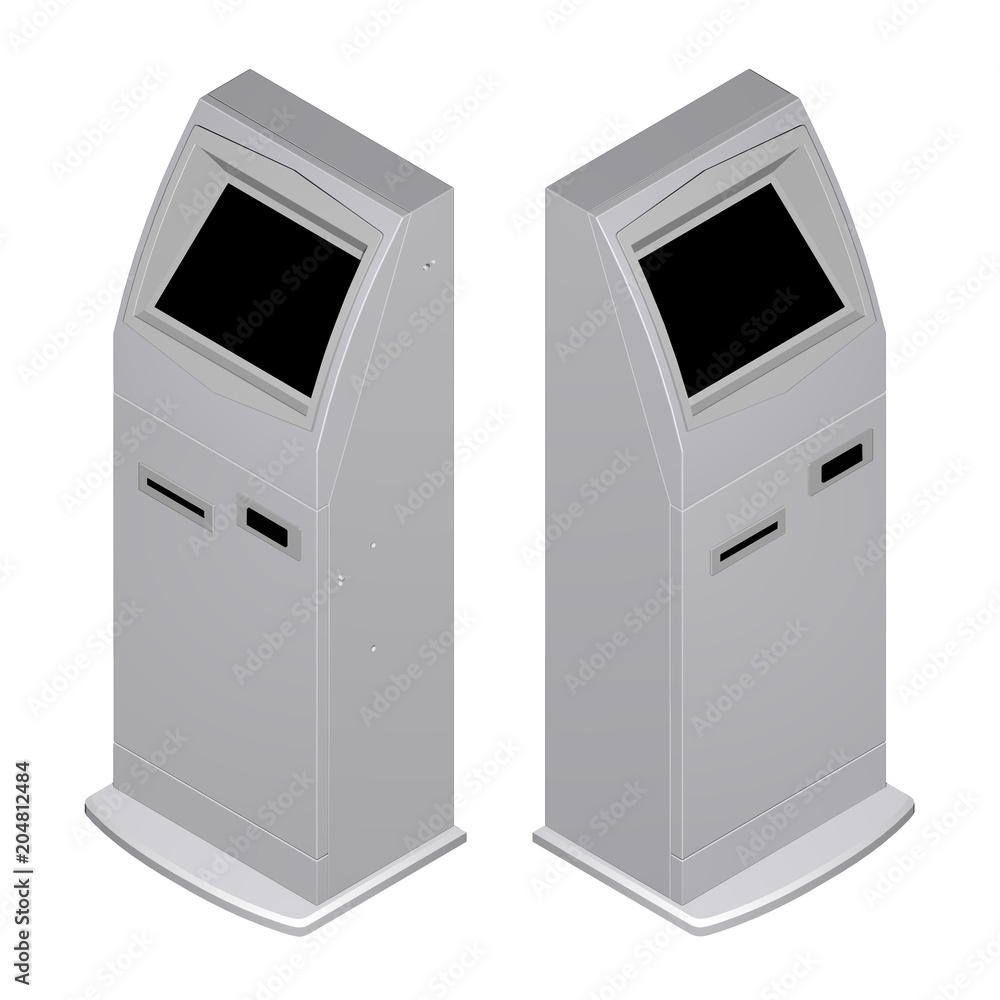 POS terminal with touchscreen in orthogonal projection. Isometric ...