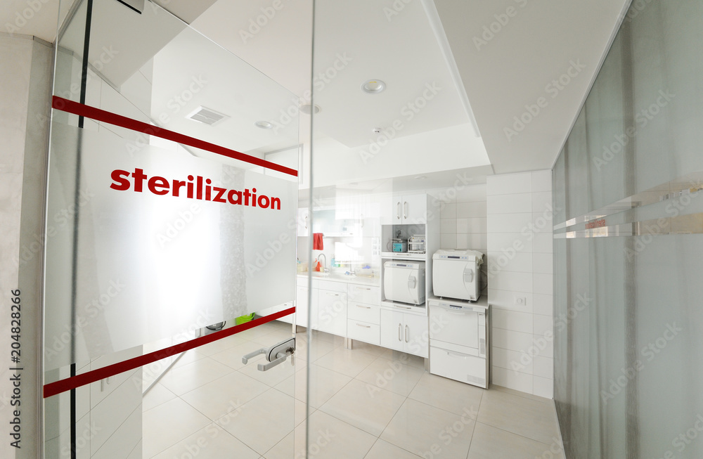 Room for sterilizing instruments in a modern clinic. Surgery, operating ...