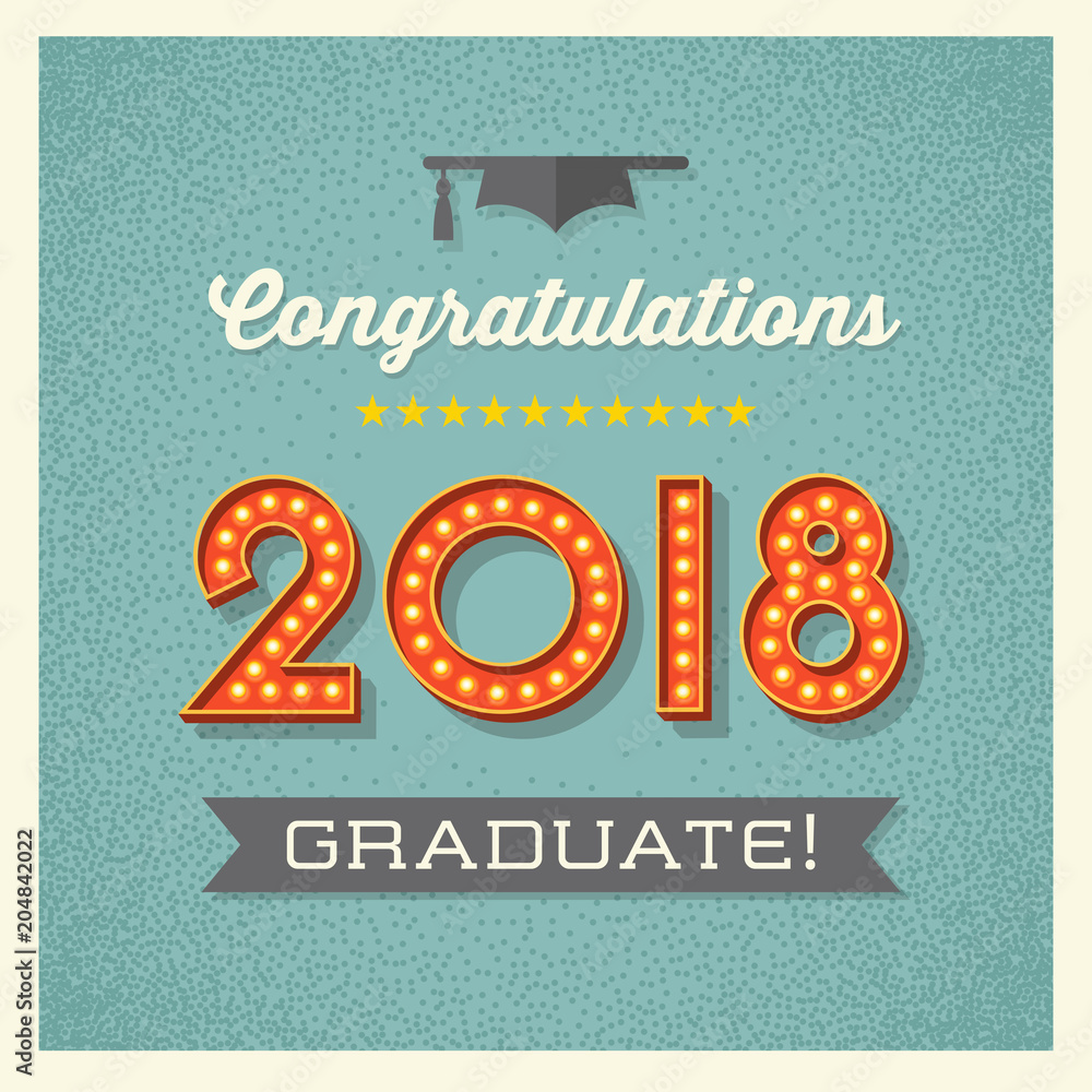 2018 graduation card or banner design with vintage light bulb sign ...