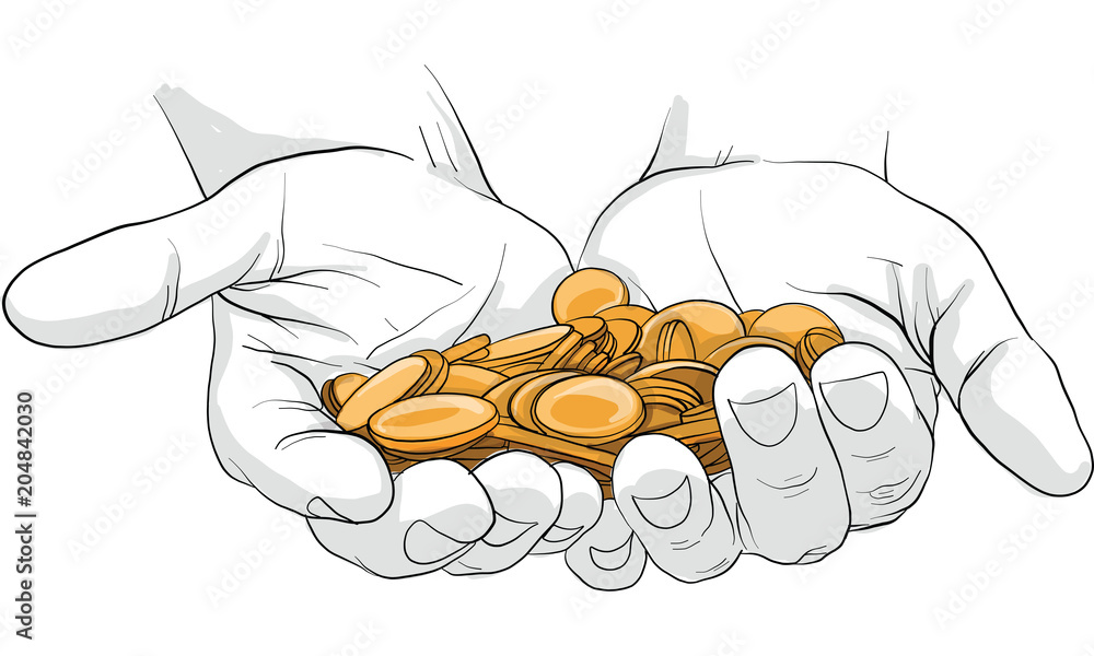 hand holding gold coins vector Stock Vector | Adobe Stock