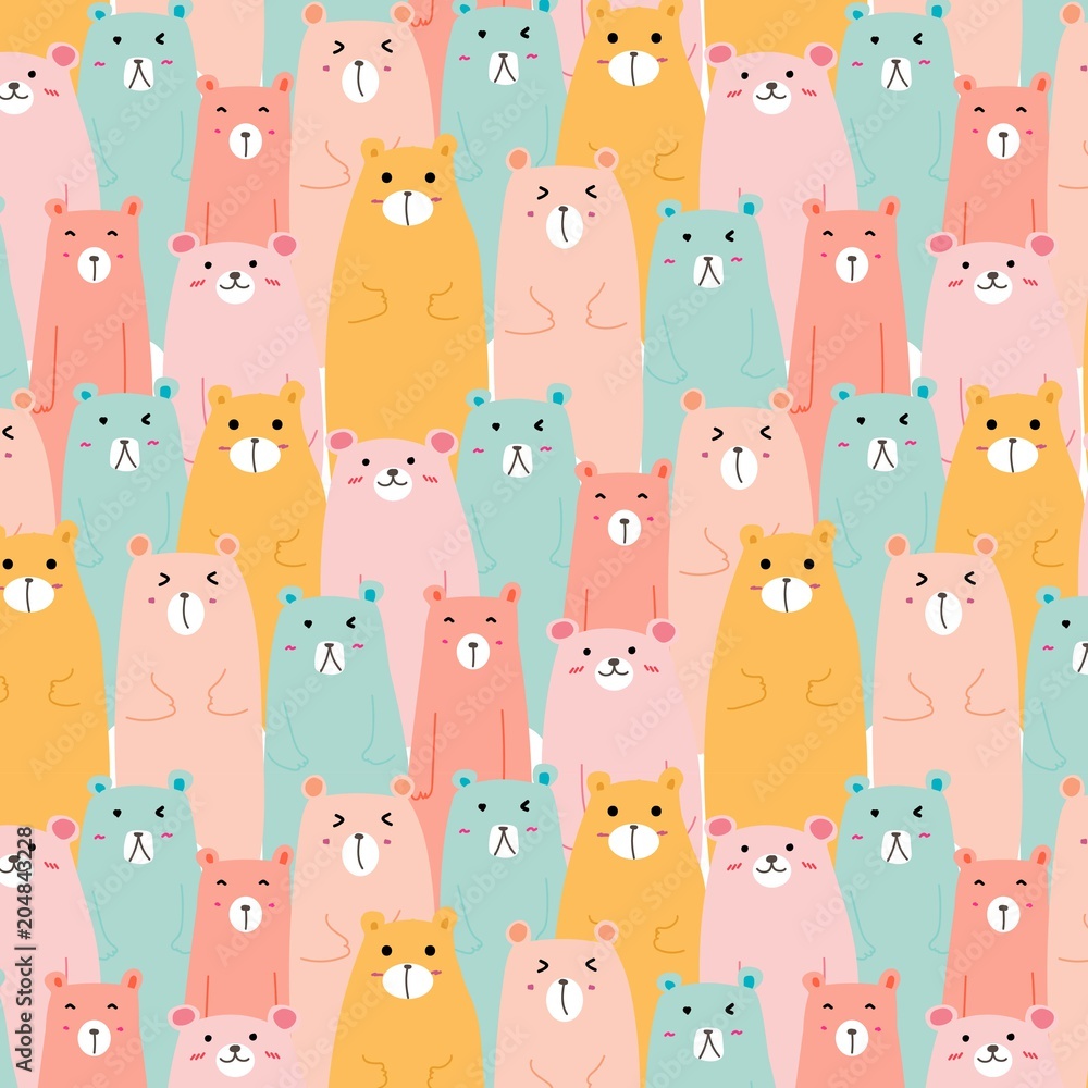 Poster Hand Drawn Cute Bears Vector Pattern Background – Wall Art | UkPosters