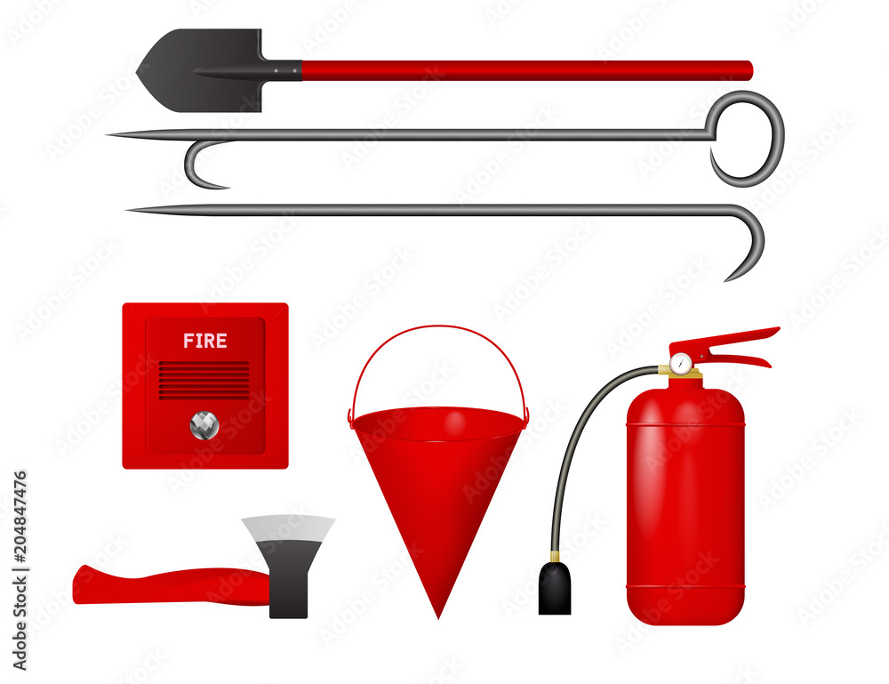 A set of tools to protect from fire. Vector illustration. Fire ...
