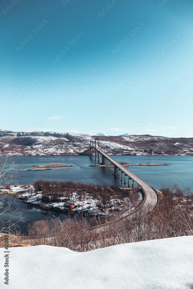 Norway, Tjeldsund bridge, one of the many bridges that togheter with ...