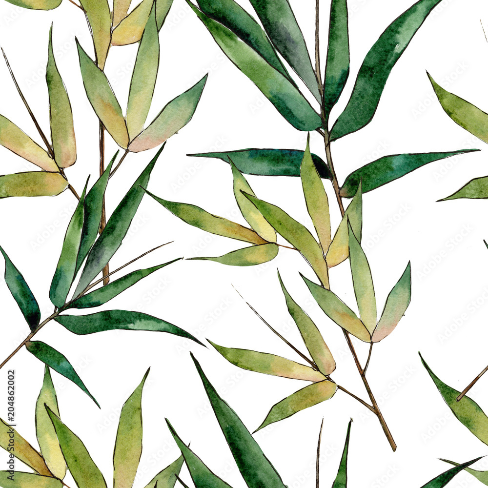 Bamboo tree pattern in a watercolor style. Aquarelle wild bamboo tree ...