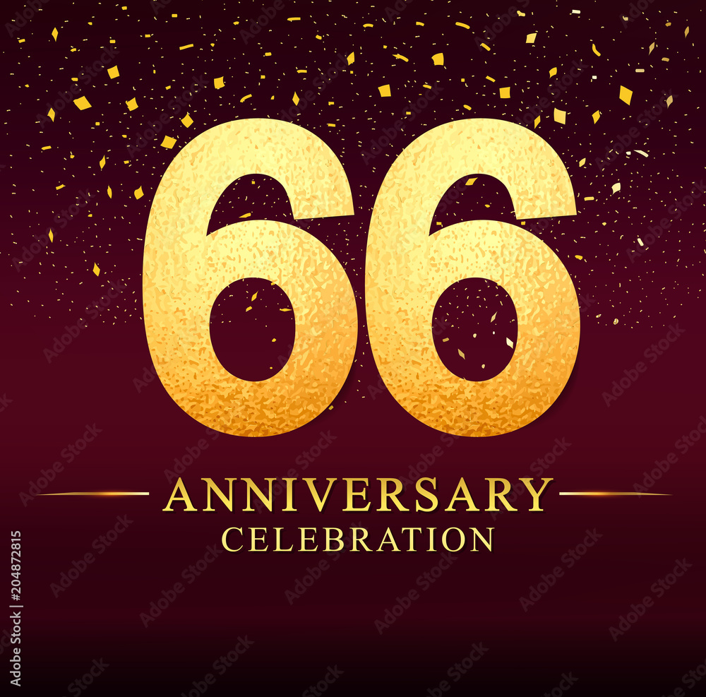 66 years anniversary logo with golden and on dark pink background ...