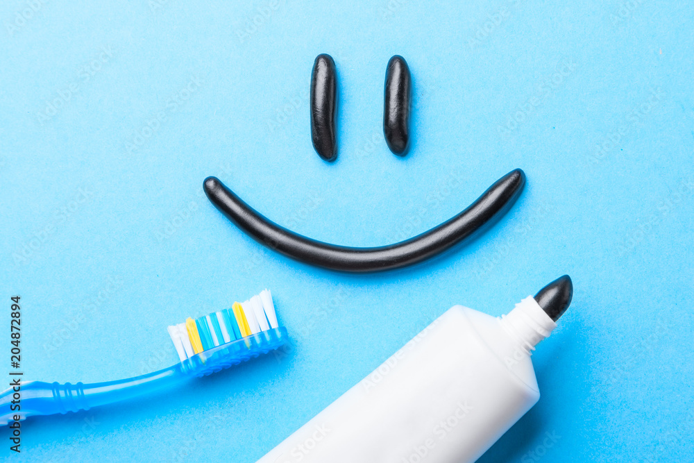 Black toothpaste from charcoal for white teeth. Toothpaste in the form ...