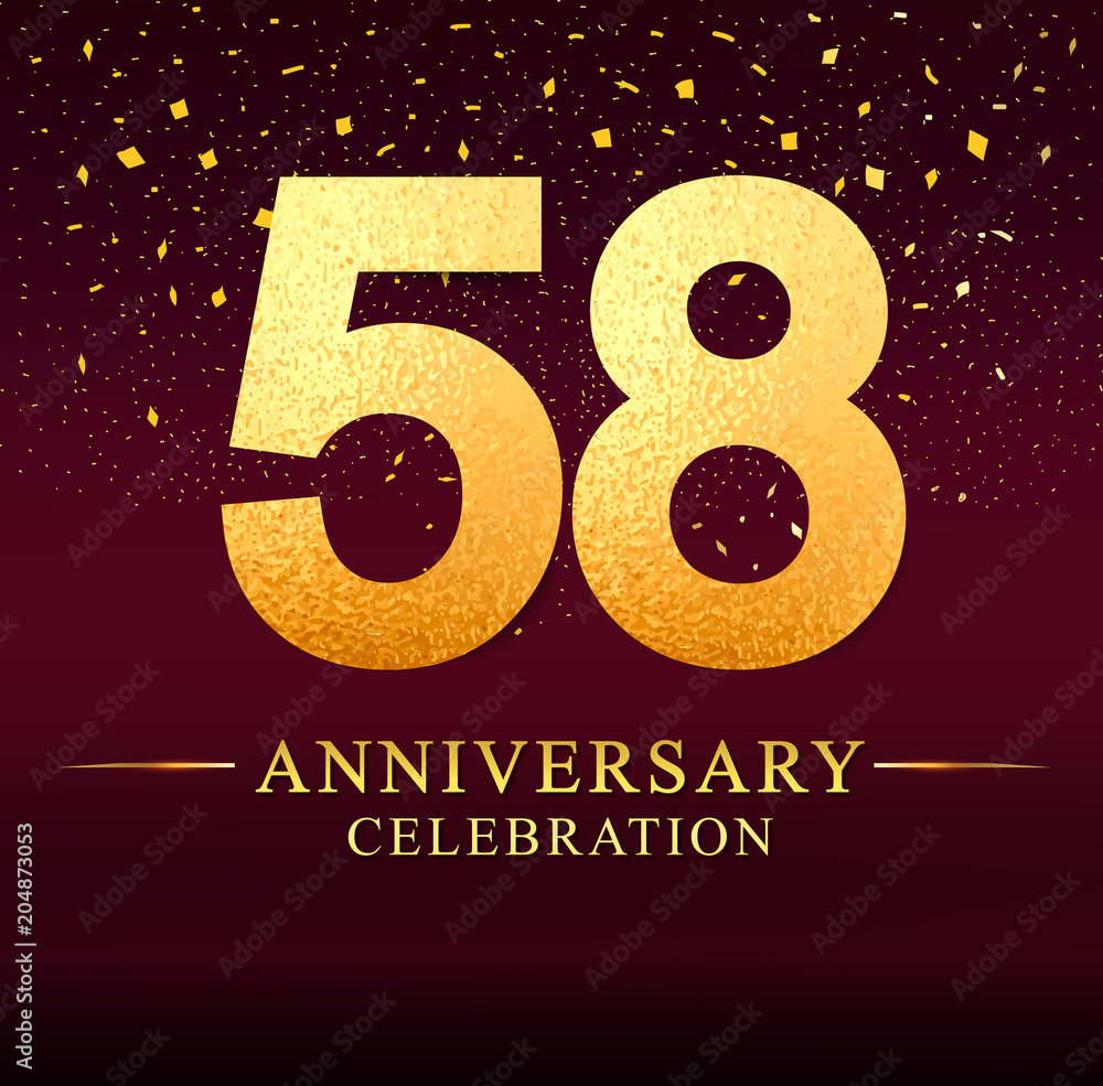 58 years anniversary celebration logotype. Anniversary logo with golden ...