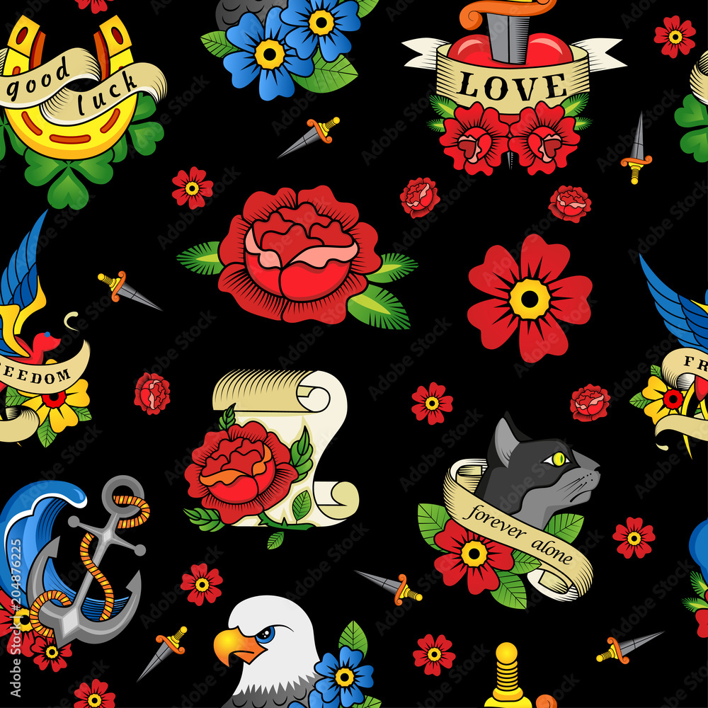 Abstract seamless tattoo pattern for girls, boys, clothes. Creative ...