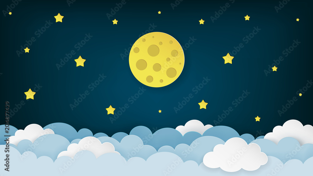 Cartoon Full Moon And Stars