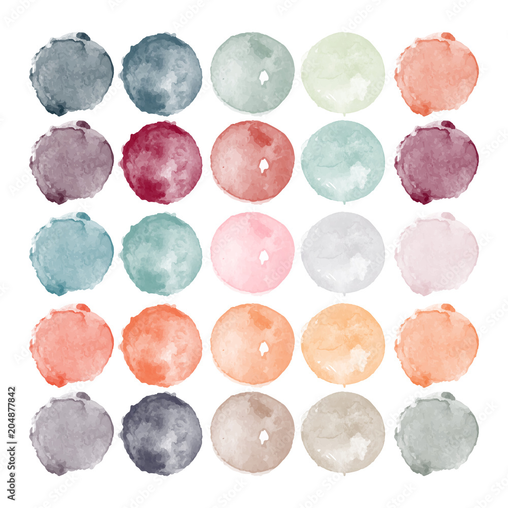 Set of colorful watercolor high resolution hand painted round shapes ...