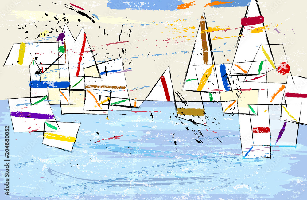 Abstract, modern art inspired illustration of sailboats, vector format ...