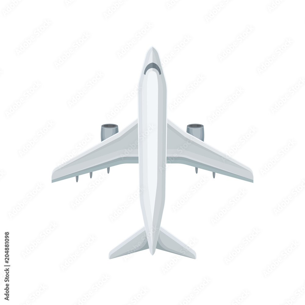 Flat vector icon of plane with two jet engines. Large air transport ...