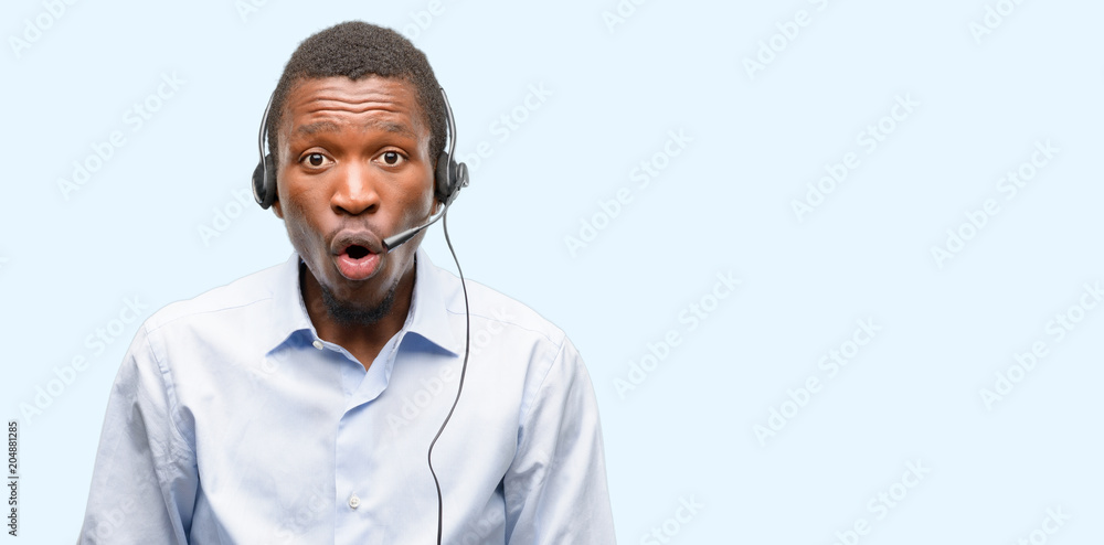 Black man consultant of call center scared in shock, expressing panic ...