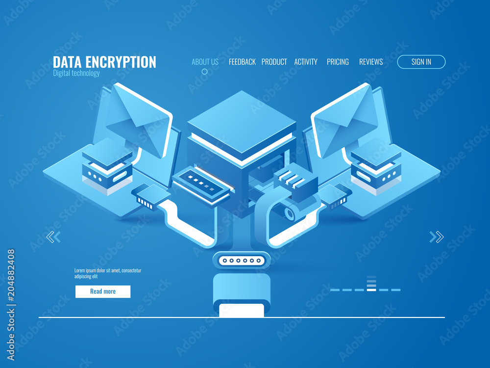 Poster Data encryption process concept, data factory, automated sending ...