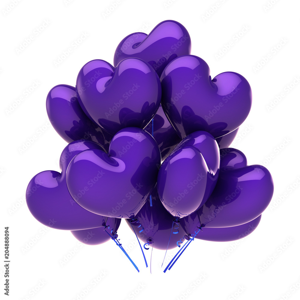 Balloons heart shaped purple, party birthday decoration blue glossy ...