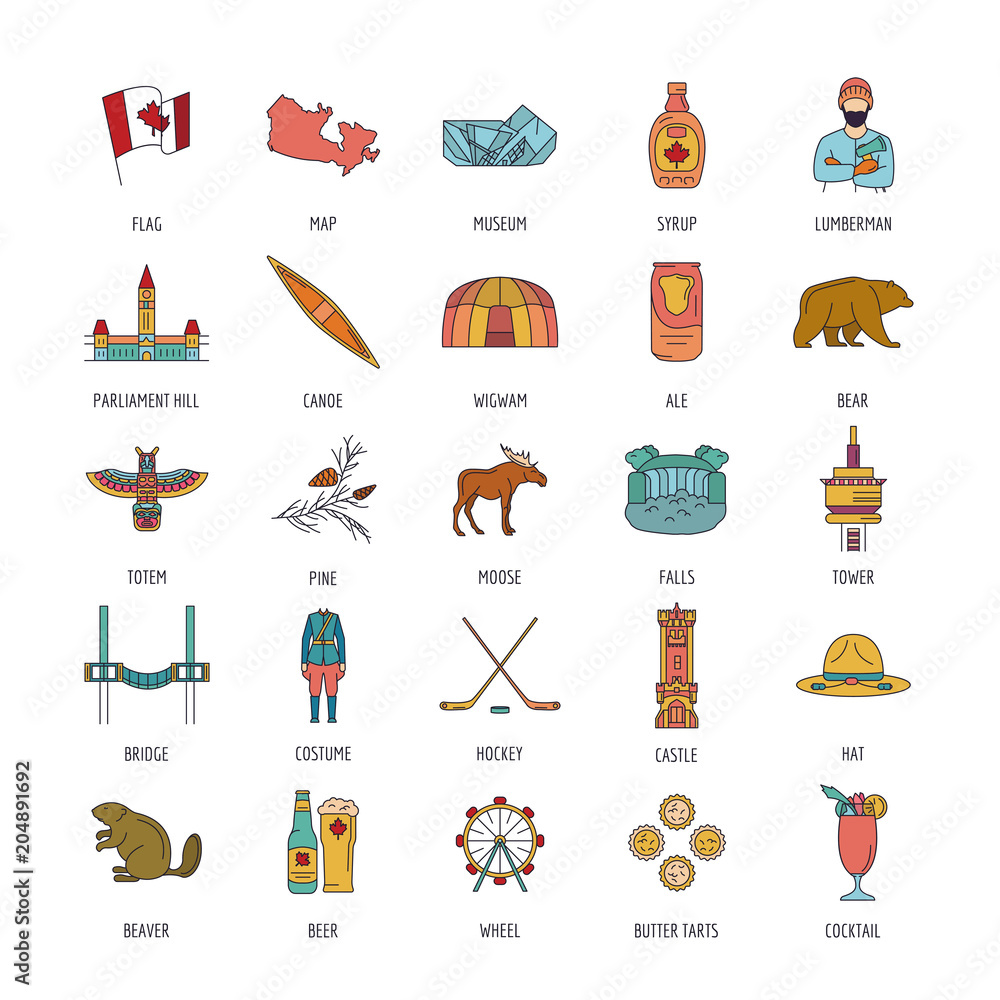 Canada icons set, cartoon style Stock Vector | Adobe Stock