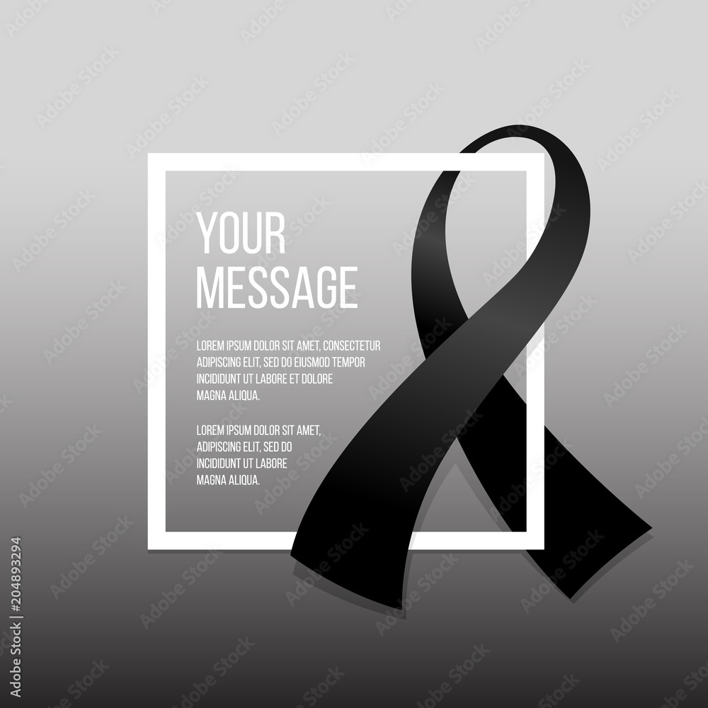 Black ribbon around white frame and simple text for funeral vector ...