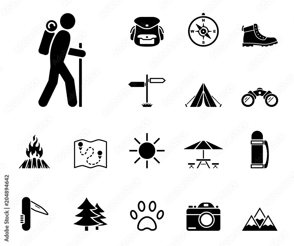 Wandern Iconset - Schwarz Stock-Vektorgrafik | Adobe Stock