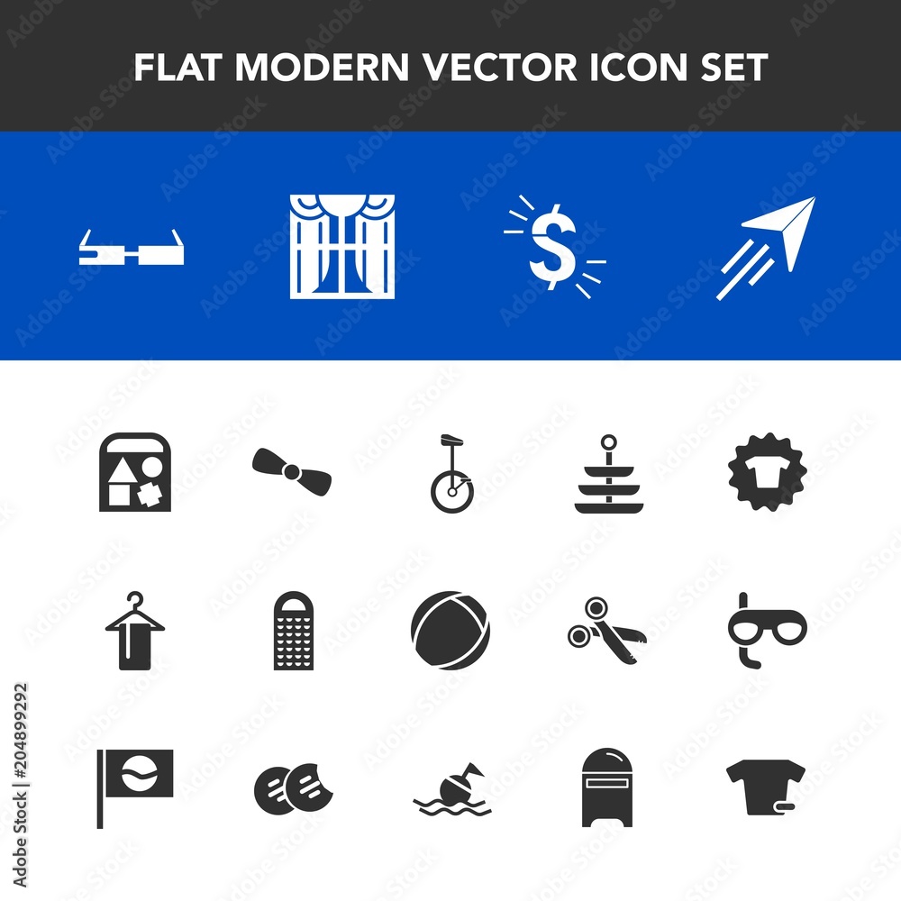 Modern, simple vector icon set with fashion, window, ball, plate, plane ...