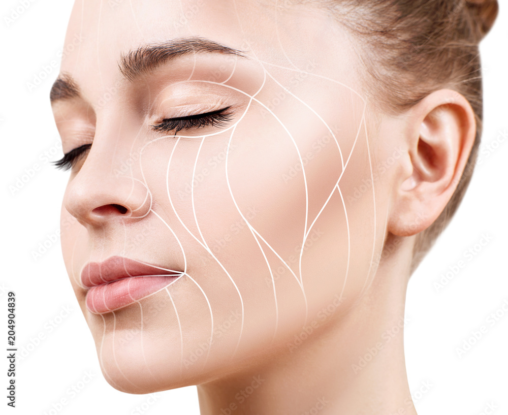 Photo & Art Print Graphic lines showing facial lifting effect on skin ...